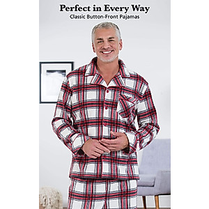 PajamaGram Pajamas for Men Fleece - Plaid Mens Christmas Pajamas, Red, L
