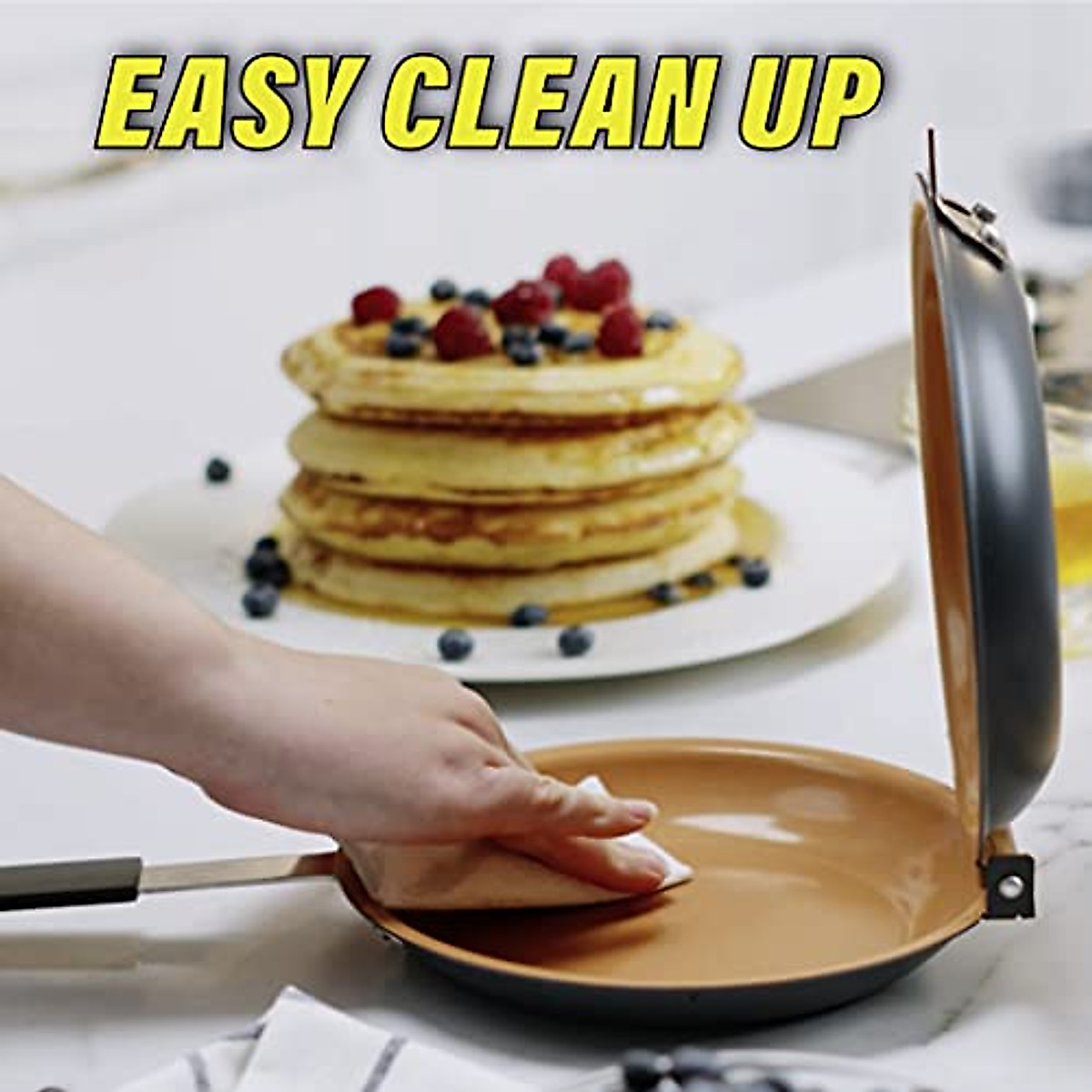 Gotham Steel Double Pan, The Perfect Pancake Maker – Nonstick Copper Easy to Flip Pan, Double Sided Frying Pan for Fluffy Pancakes, Omelets, Frittatas & More! Pancake Pan Dishwasher Safe Large