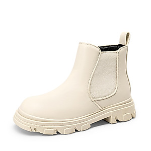DREAM PAIRS Girls Chelsea Boots Side Zipper Lug Sole Ankle Booties Toddler/Little Kid/Big Kid,Size 12 Little Kid,Beige,SDBO2301K