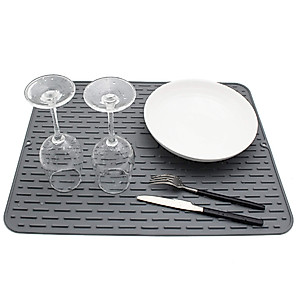 Tongjude Silicone Dish Drying Mat - Extra Large 24" x 18" - Flexible Rubber Dish Draining Mat, Heat Resistant Silicone Trivet, Oversize Counter Top Mat, Sink Mat