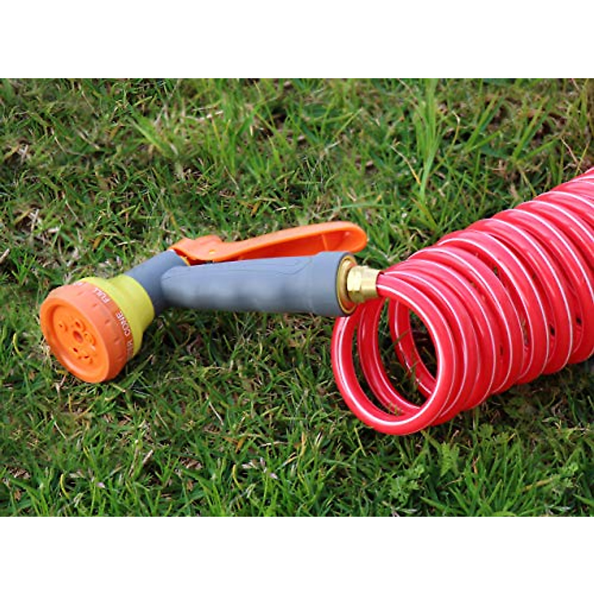 TABOR TOOLS Coil Garden Hose, 25 Feet Retractable Recoil Watering Hose with 8-Pattern Spray Nozzle, Corrosion Resistant 3/4 Inch Solid Brass Connectors, Lightweight and Durable. WK25A. (25 Feet)