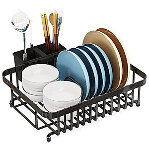 1Easylife Dish Drying Rack with Anti Rust Frame, Small Dish Drainer Rack for Kitchen Counter, Sink Dish Rack on Counter with Utensil Holder and Non-Slip Rubber Feet Rustproof for Organizer Storage