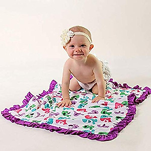 Baby Girls Reversible Minky Velboa Stroller Blanket (Choose Color) (Birds/Violet)