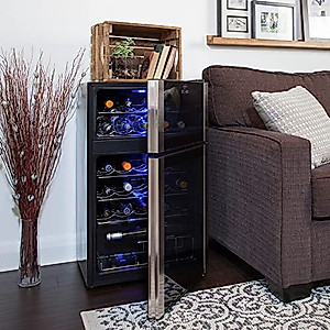 Koolatron 29 Bottle Dual Zone Wine Cooler, Black, 3 cu ft (86L) Compressor Wine Fridge, Freestanding Wine Cellar, Red, White, Sparkling Wine Storage in Home Bar, Kitchen, Apartment, Condo