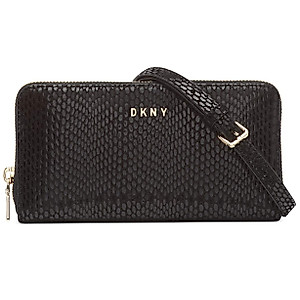 DKNY Sally Leather Zip Around Wallet on a Chain - Black