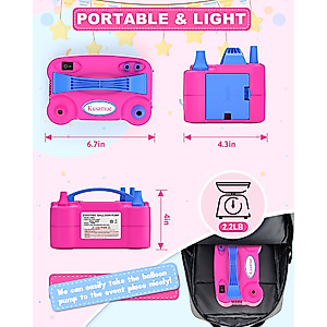 Kusamue Electric Balloon Pump, Balloon Inflator Machine for Balloons at Home,Quick Inflation Dual Nozzle Balloon Blower Portable Air Balloon Pump Balloons Inflator for Kids Party Decoration (Rose Red)