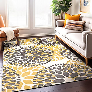 Rugshop Modern Floral Circles Design for Living Room,Bedroom,Home Office,Kitchen Non Shedding Area Rug 5' x 7' Yellow