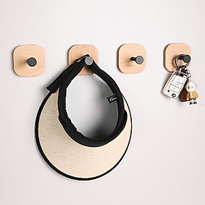 HaiFanWJ 4 Packs Adhesive Wooden Wall Hooks for Hanging Walnut Wood Farmhouse Coat Hook Wall Mounted with Glue for Hanging Clothes Towels Hat Purse Key Bags Black