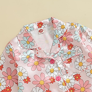 One opening 1-5T Toddler Baby Girls Silk Pajamas Set Floral Long Sleeve Button Down Shirt Tops Pants Toddler Boys Pjs Sleepwear (Daisy, 12-18 Months)