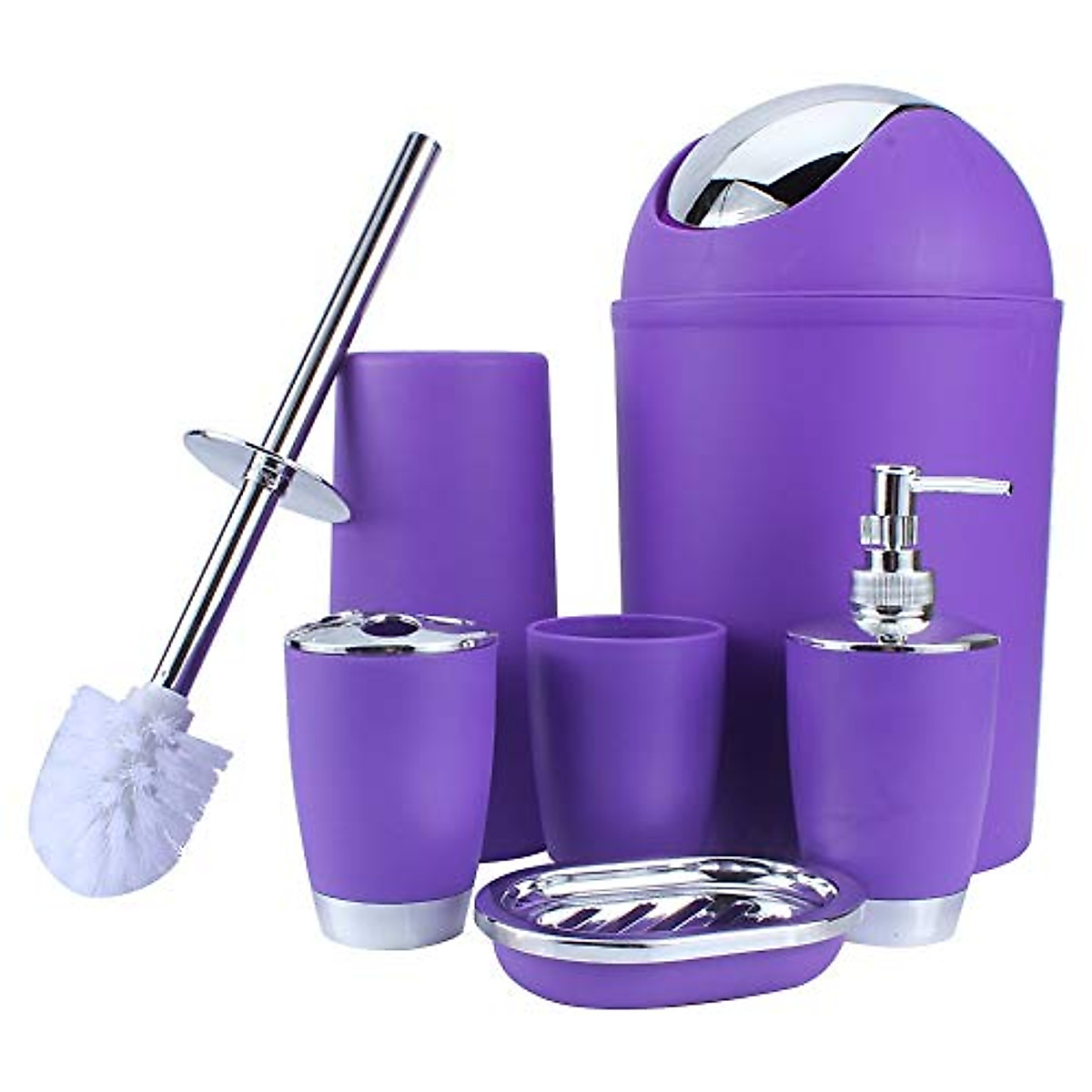Zerone Bathroom Accessories Sets,6 Piece Bath Toilet Brush Accessories Set Luxury Bath Accessory Gift, Soap Bar Holder,Trash Can,Toilet Brush Set (Purple 6)