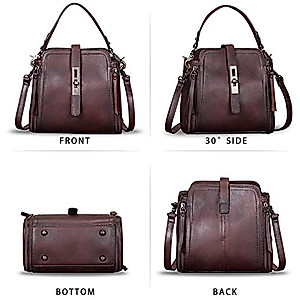 Genuine Leather Crossbody Bag for Women Vintage Handmade Satchel Purse Handbag with Removable Top-Handle Strap (Coffee)