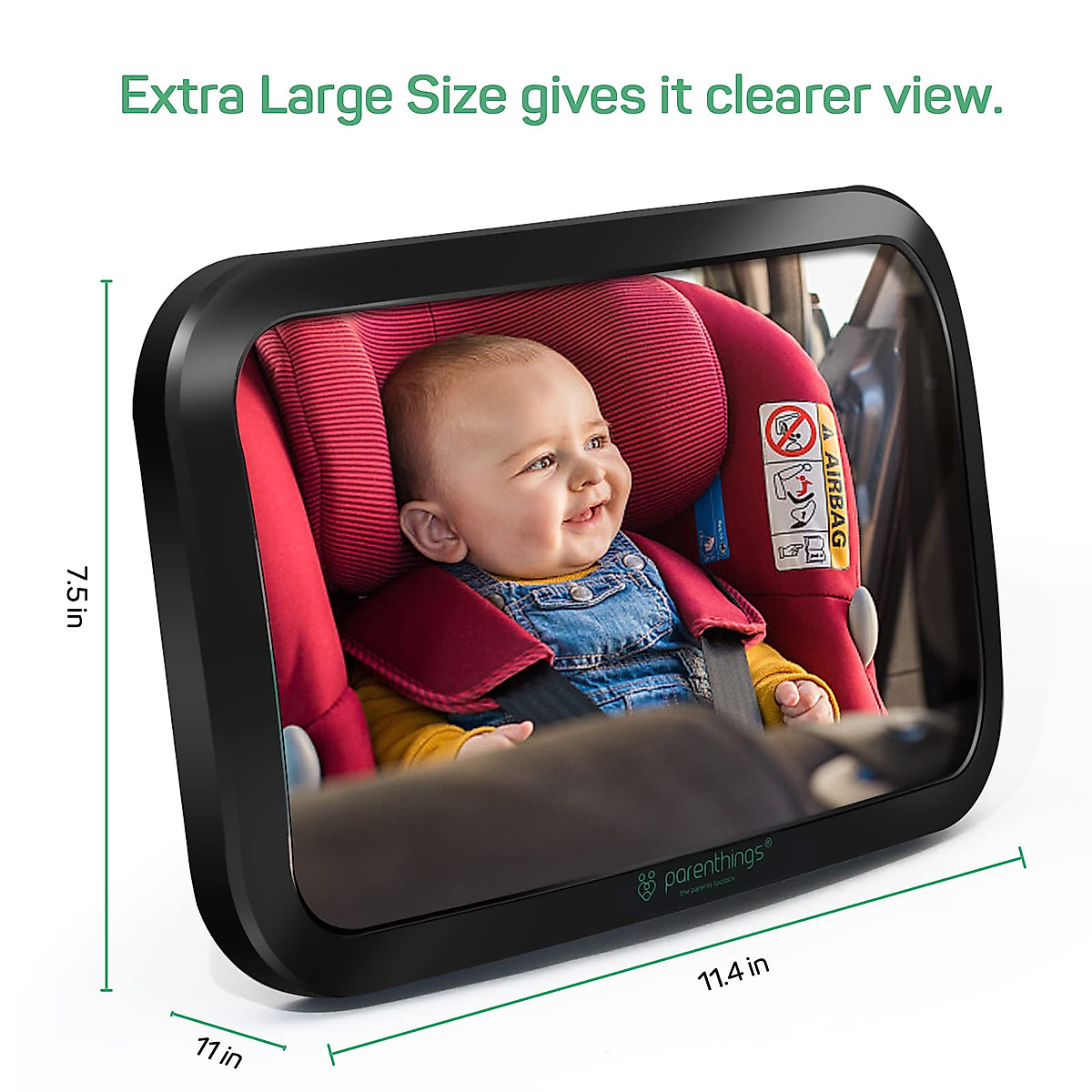 Parenthings® Baby Car Mirror for Back Seat Rear View Monitor-Super Clear Wide View with Acrylic 360° Rotatable Pivot-100% Shatterproof and Stable-Universal Fit Classic Black
