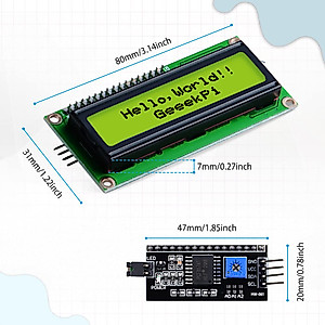 GeeekPi 2-Pack I2C 1602 LCD Display Module 16X2 Character Serial Yellow Backlight LCD Module for Raspberry Pi Arduino STM32 DIY Maker Project Nanopi BPI Tinker Board Electrical IoT Internet of Things