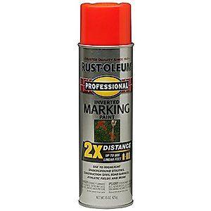 Rust-Oleum 266590 Professional 2X Distance Inverted Marking Spray Paint, 15 oz, Fluorescent Red Orange