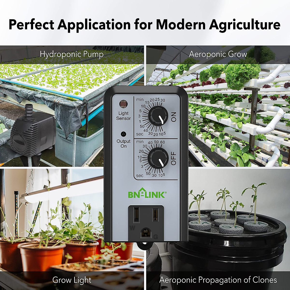 BN-LINK Short Period Repeat Cycle Intermittent Timer, Interval Timer - Day, Night, or 24 Hour Operation, Photocell Light Sensor Dusk to Dawn for Hydroponics Aquaponics Aeroponics