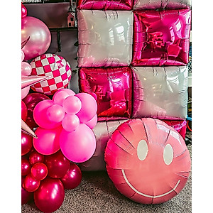 24Inch pink smile balloons,pink smiley face foil balloons for girl birthday party decoration/groovy party supplies(5pieces)