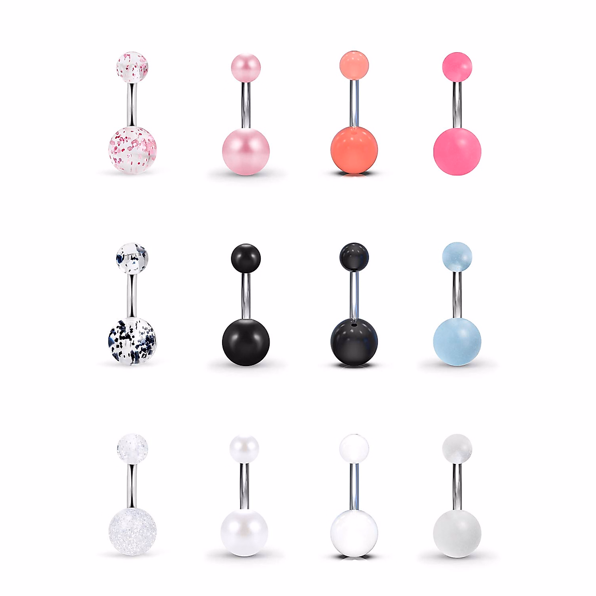 Ftovosyo 12PC Belly Button Rings Banana Barbells 14G Surgical Steel Bar Mix Color Body Piercing Jewelry for Women Pink Black