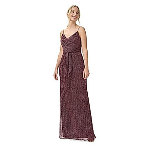 Adrianna Papell Women's Metallic Crinkle Gown, Burgundy, 4