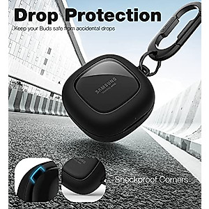 SURITCH Case for Samsung Galaxy Buds FE(2023)/Buds 2 Pro(2022)/Buds 2(2021)/Buds Pro(2021)Buds Live(2020), Shockproof Sturdy Protective Earbuds Cover for Charging Case with Heavy-Duty Carabiner, Black