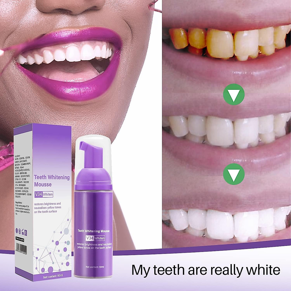 AKARY Teeth Whitening Mousse, Refreshing Breath Deep Cleaning Foam Toothpaste Natural Mouth Wash Water, Purple Teeth Whitening Toothpaste Ultra Fine Mousse Foam