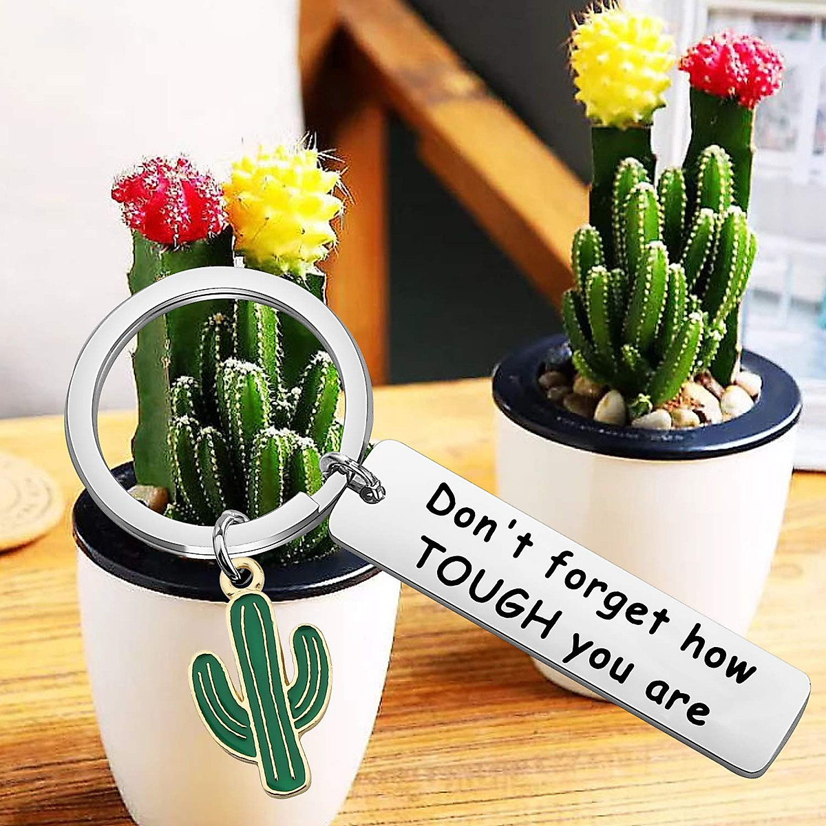 WSNANG Saguaro Cactus Keychain Don't Forget How Tough You Are Keychain Cactus Jewelry Inspirational Gift for Family Friends (Cactus Keychain)