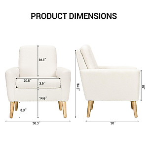 Lohoms Sherpa Accent Chair White Teddy Fabric Upholstered Comfortable Arm Chair Comfy Reading Chairs for Bedroom, Living Room Chair Small Sofa Chair with Wood Legs