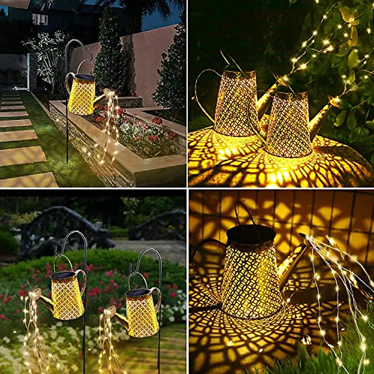 Solar Watering Can with Lights - Solar Lights Outdoor Decorations Large Hanging Solar Garden Lights with Bracket Waterproof Watering Can Landscape Light for Patio Gardening Pathway Gift(Warn White)