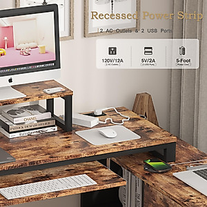 Hsozptry L Shaped Desk with Power Outlet & Drawers, Reversible Corner Computer Desk with Keyboard Tray, Monitor Stand & Storage Shelve, Large Home Office Desk, Rustic Brown