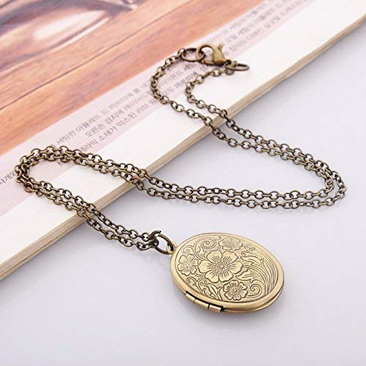 Fajewellery Vintage Engraved Flower Locket Picture Pendant Necklace for Women