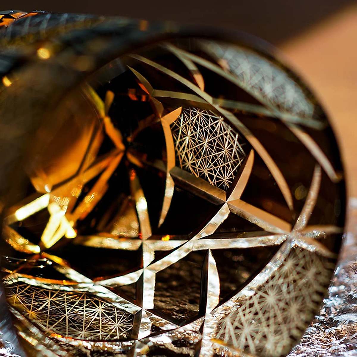 N/C JINZHI Edo Kiriko Old Fashioned Glasses Japanese Style Crystal Amber 8 OZ Black Diamond Cut Glass Cup Tumbler for Vodka Cocktail Whiskey