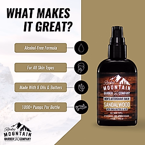 Rocky Mountain Barber Company Aftershave Balm for Men – with Sandalwood Essential Oil, Coconut Oil and Shea Butter – Applies Easily - 4 oz
