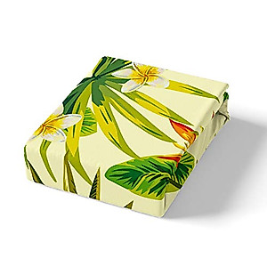 Leaves Duvet Cover Queen Size,Tropical Theme Plants Floral Bedding,Jungle Banana Leaves Comforter Cover Set Botanical Quilt Cover Red Yellow Flower 3PC Green Leaf Duvet Cover+ 2 Pillow Cases