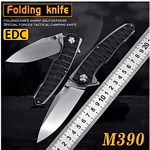 HUAAO Folding Pocket Knife, 3.7’’ M390 Steel Blade G10 Handle, Pocket Knife with Clip, Flipper, Liner Lock, Flip Knife for Outdoor Survival Camping Hiking