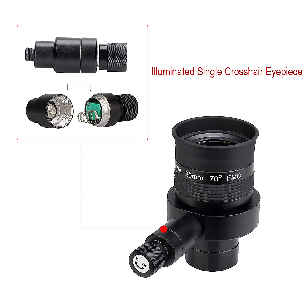 SVBONY SV152 Reticle Eyepiece 1.25 Inch Crosshair Eyepiece 20mm Illuminated Centering Telescope Eyepiece SWA 70 Degree Adjustable Telescope Accessory for Perfectly Guided Star Astrophotography