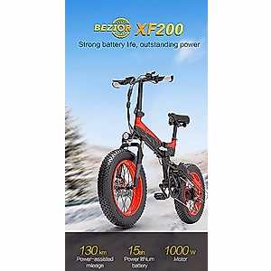 Bezior Electric Bike XF200 for Adults, Foldable 20" x 4.0 Fat Tire Electric Bicycle, 1000w Motor 48V 15Ah Removable Lithium Battery, 25MPH Electric Mountain Bike, Suspension Fork, 7 Speed Gear