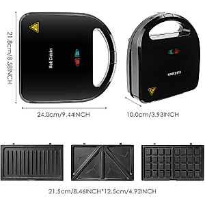 Sandwich Maker, 3 in 1 Waffle Maker, Grill, 750W, LED Indicator Lights, Cool Touch Handle, Anti-Skid Feet, Detachable Non-stick Coating, Easy to Clean,Black.