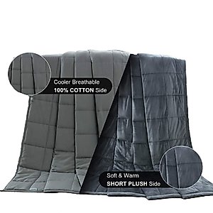 Haowaner Reversible Weighted Blanket Cool Cotton Top+Soft Minky Bottom,5lbs Plush Weighted Blankets,Premium Cozy Fleece Weight Comforter with Fuzzy,Twin/Full size(36"x48") for Kids,Childs,Toddler,Grey