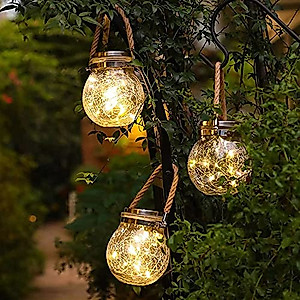 EternityFuture Garden Decoration Waterproof Solar Lantern, Value Pack of 2, Glass Bottle Jar, 30 LED Warm Lights, Unique Crack Pattern Ball Hanging Light
