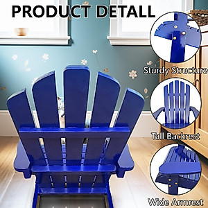 Wood Children Adirondack Chair,Ergonomic All-Weather Adirondack Chairs,Durable Patio Lounge Chair for Outdoor,Garden,Lawn,Indoor,Blue