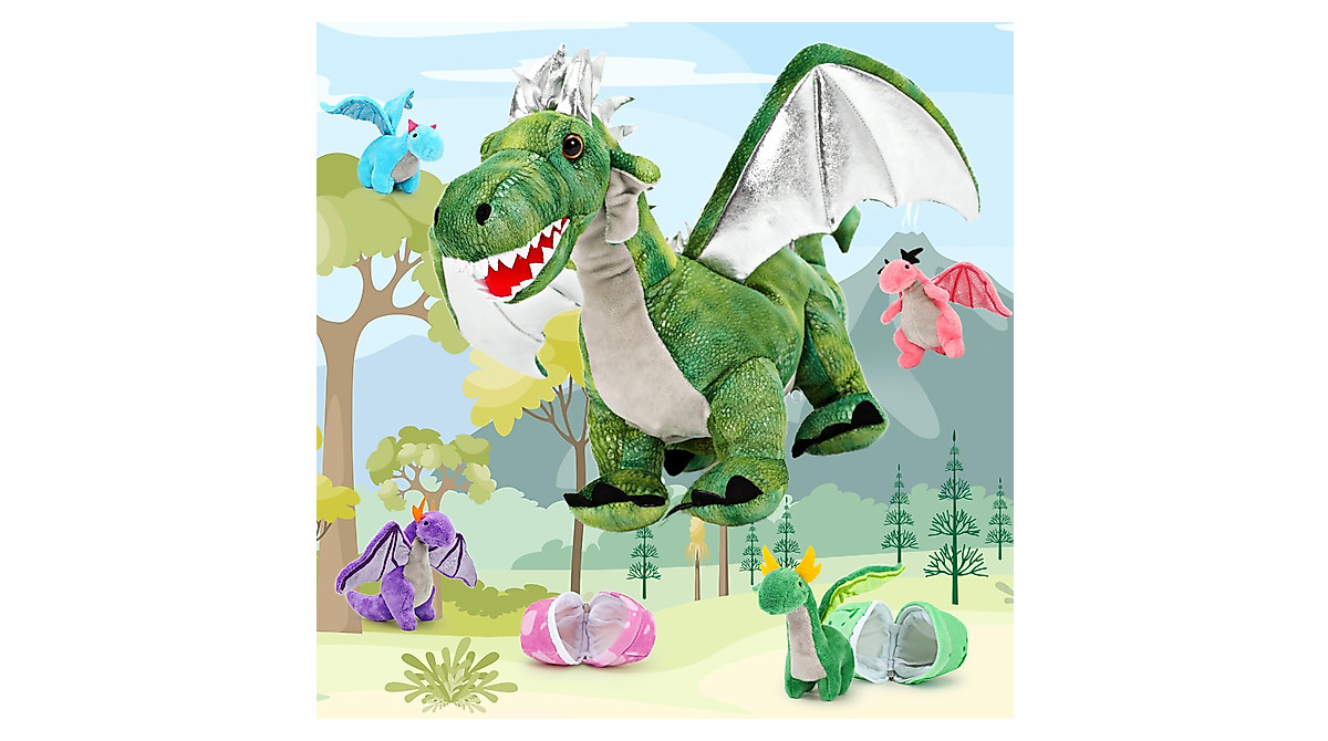 MorisMos Giant Dragon Stuffed Animal, Large Dragon Plush Toy with Baby ...