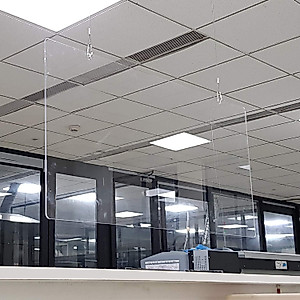 BannerBuzz Hanging Sneeze Guard Clear Acrylic Barrier 5mm Thickness, Easy to Install - Cough Guard Plastic Shield Screen for Retail Stores, Cashier, Receptionist (40" x 32")