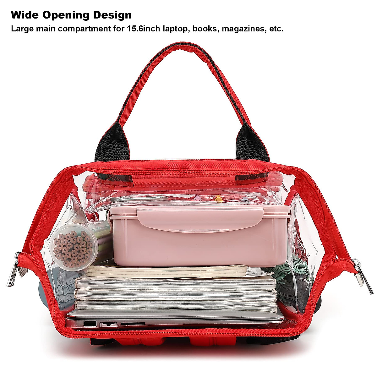 Yusudan Heavy Duty Clear Backpack for Men Women, School Bag Bookbag PVC Plastic Transparent Backpacks for Boys Girls (Red)