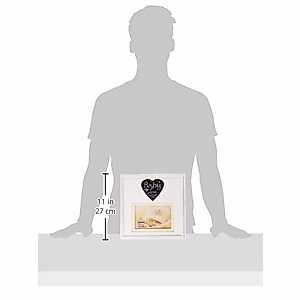 Malden International Designs Rustic Woods Distressed White with Silkscreened "Baby Love" on Heart Attachment with Linen Mat Picture Frame, 4x6/5x7, White