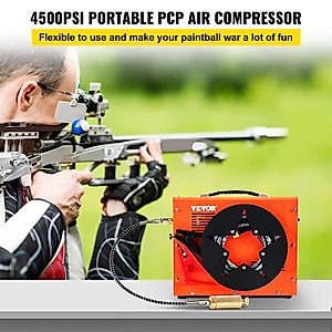 VEVOR PCP Air Compressor, Auto-stop Portable PCP Airgun Compressor, Powered by DC 12V Car or Home AC 110V/220V, 4500Psi/30Mpa w/Built-in Water/Oil Adapter & Cooling Fan for Paintball, Scuba, Air Rifle