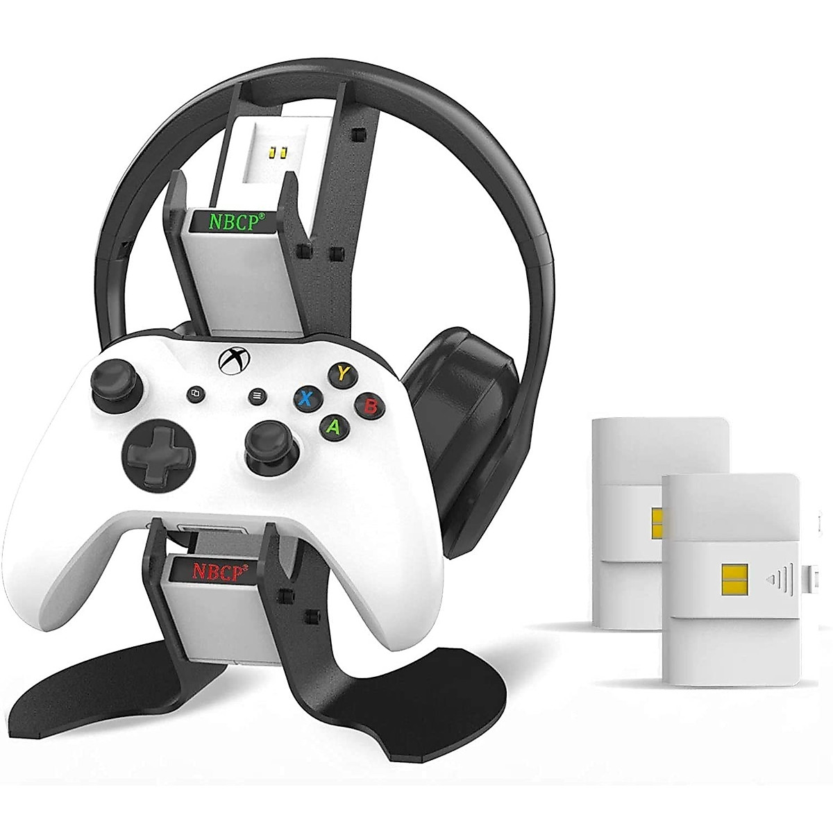 Controller Charger Dock Station for Xbox One, Fast-Speed Dual Charging Dock/Headset Controller Stand- Included 2x850 mAh Rechargeable Battery Packs (White)