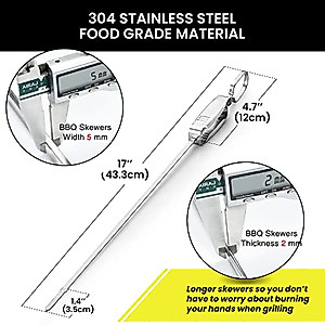 Skewers for Kabobs - Lycklig 17" Metal Skewers for Grilling With Slider, Flat Long 304 Stainless Steel Kabob Skewers, Reusable BBQ Barbecue Shish Kabob Skewers for Meat Shrimp Chicken Veggie (8PCS)