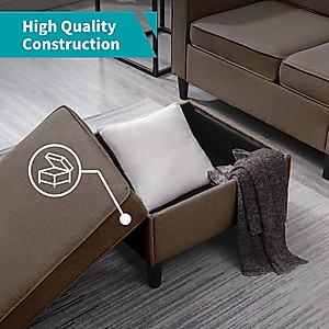 BALUS 78" W Convertible Combination Sofa, L-Shaped Sofa, Linen Couch with Reversible Storage Ottoman, Living Room Small Space Apartment (Coffee)