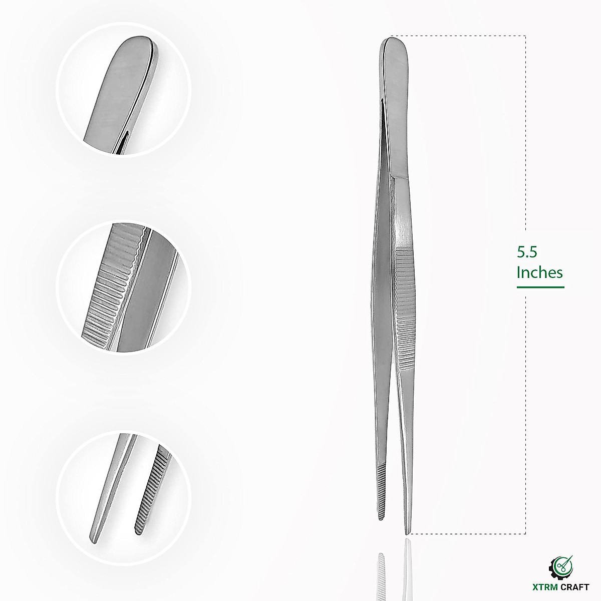 XTRM CRAFT Thumb Dressing Forceps, Mulipurpose Tweezer Stainless Steel, Serrated Tip Straight 5.5 Inch
