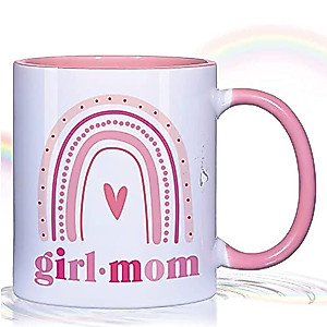 Dnuiyses Girl Mom Coffee Mug, Inspirational Mama Rainbow Mug Gift for Woman BFF Daughter Mom Wife Sister Adult, Watercolor Rainbow Thanks Mug Gifts for Mother's Day Birthday Christmas Thanksgiving.
