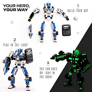 JITTERYGIT Robot Police Mech Glow in The Dark Toy Cop Gift, SWAT Action Figure Buildable STEM Building Superheroes Soldier - Cool Present for Boys, Girls, Kids, Children Ages 6 7 8 9 10 Year Olds